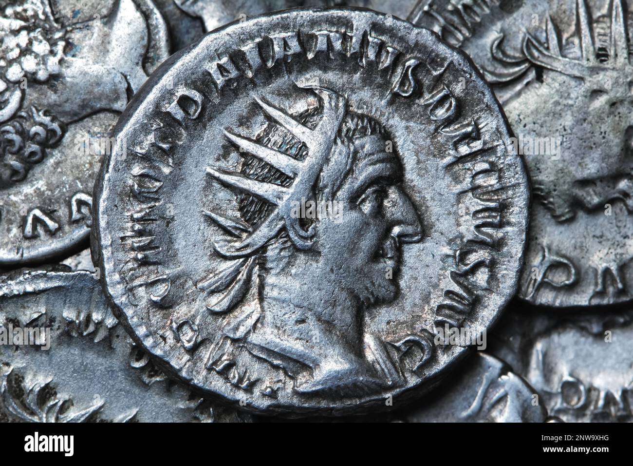 Ancient Roman silver coin with portrait of emperor Stock Photo - Alamy