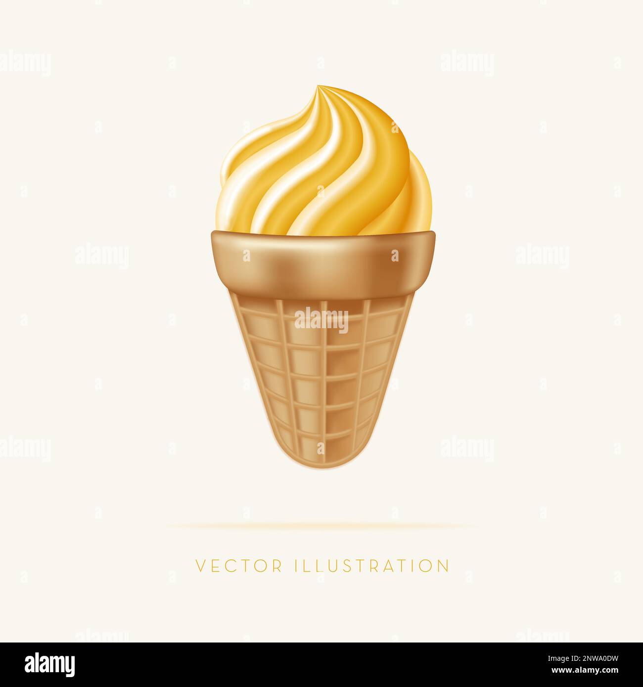 3D yellow ice cream cones. Vector Illustration in cartoon minimal 3D ...