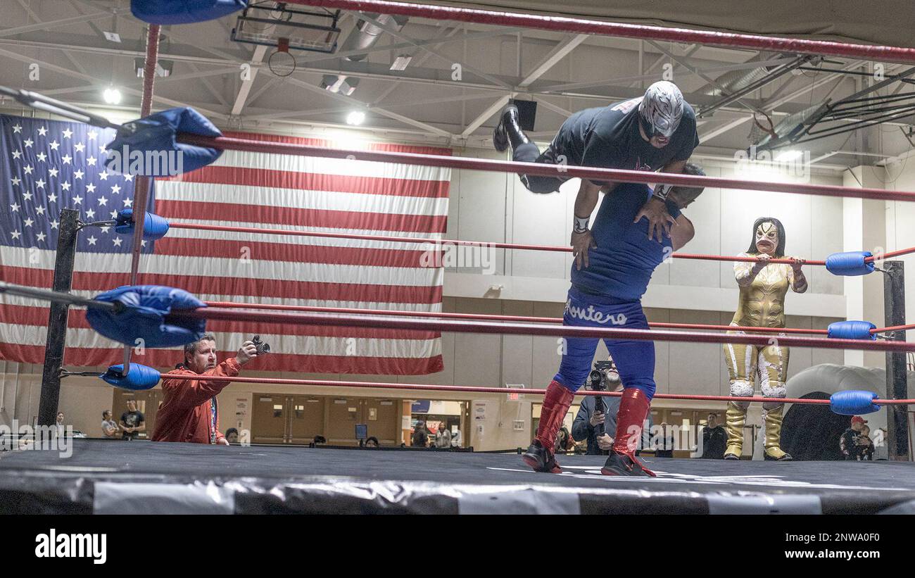 Fight night action during the free Lucha Libre wrestling show at Fort ...