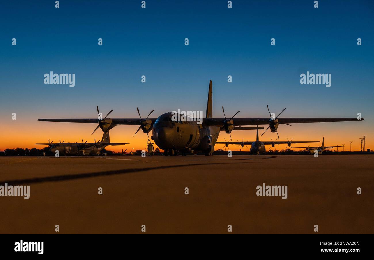 Three U.S. Air Force C-130J Super Hercules aircraft and a Spanish Casa ...
