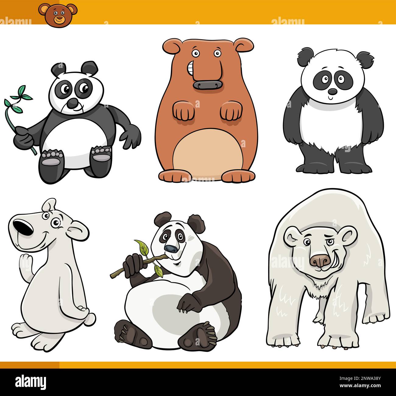 Cartoon illustration of funny bears wild animal comic characters set ...