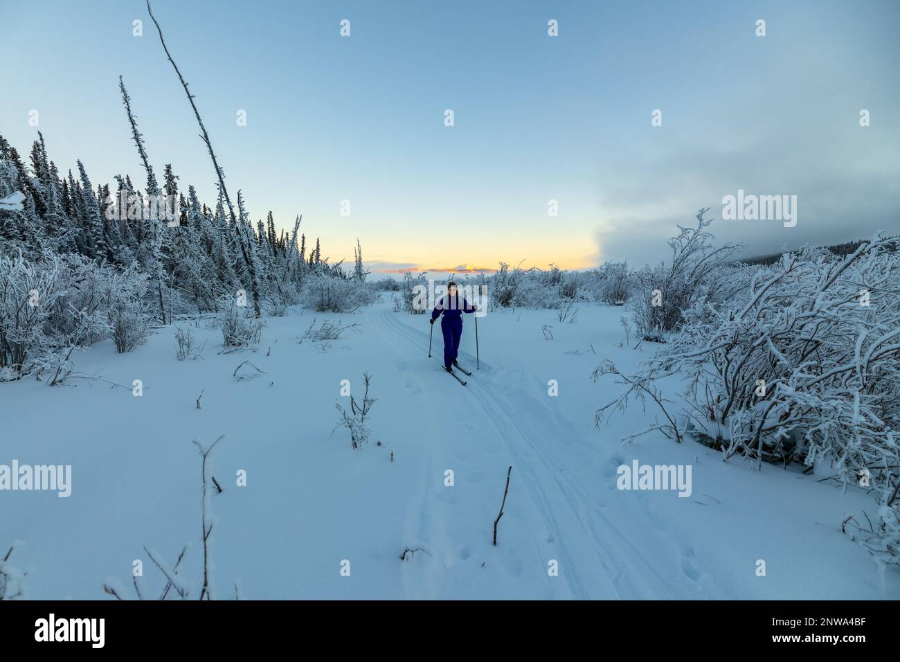 Amazing pastel sunset views along the Yukon River with one person ...