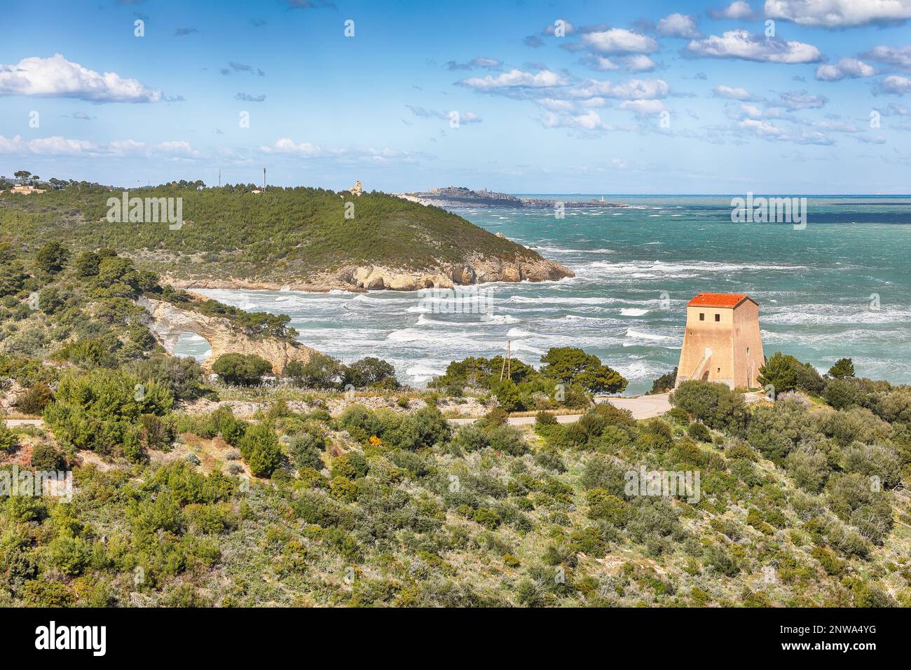 Above the cliffs at the coastline of Vieste. Summer rocky sea coast ...