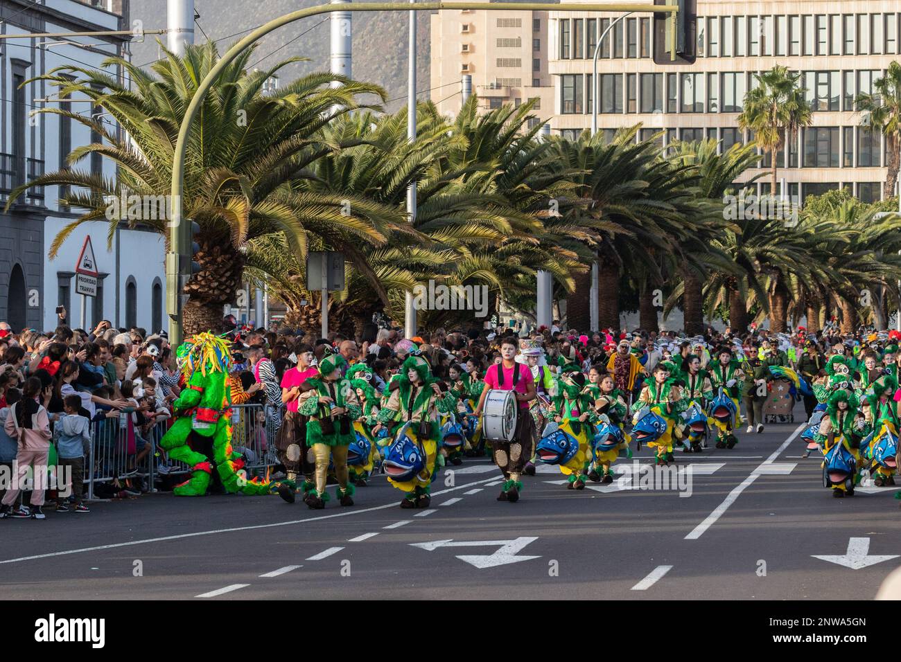 SANTA CRUZ DE TENERIFE, SPAIN - FEBRUARY 21, 2023: Coso parade - along the Avenida de Anaga ...