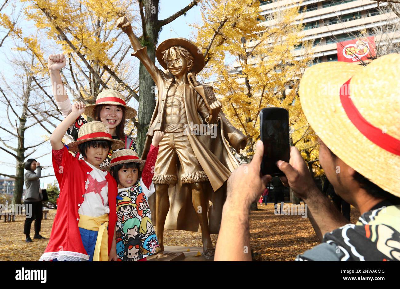 The statue of Monkey D. Luffy, the main character of popular manga "ONE ...