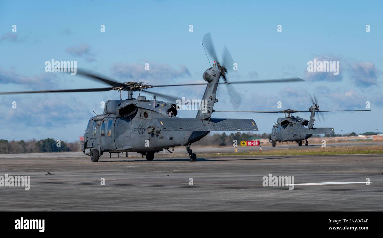 920th Rescue Wing HH-60G Pave Hawk helicopters prepare to take off from ...