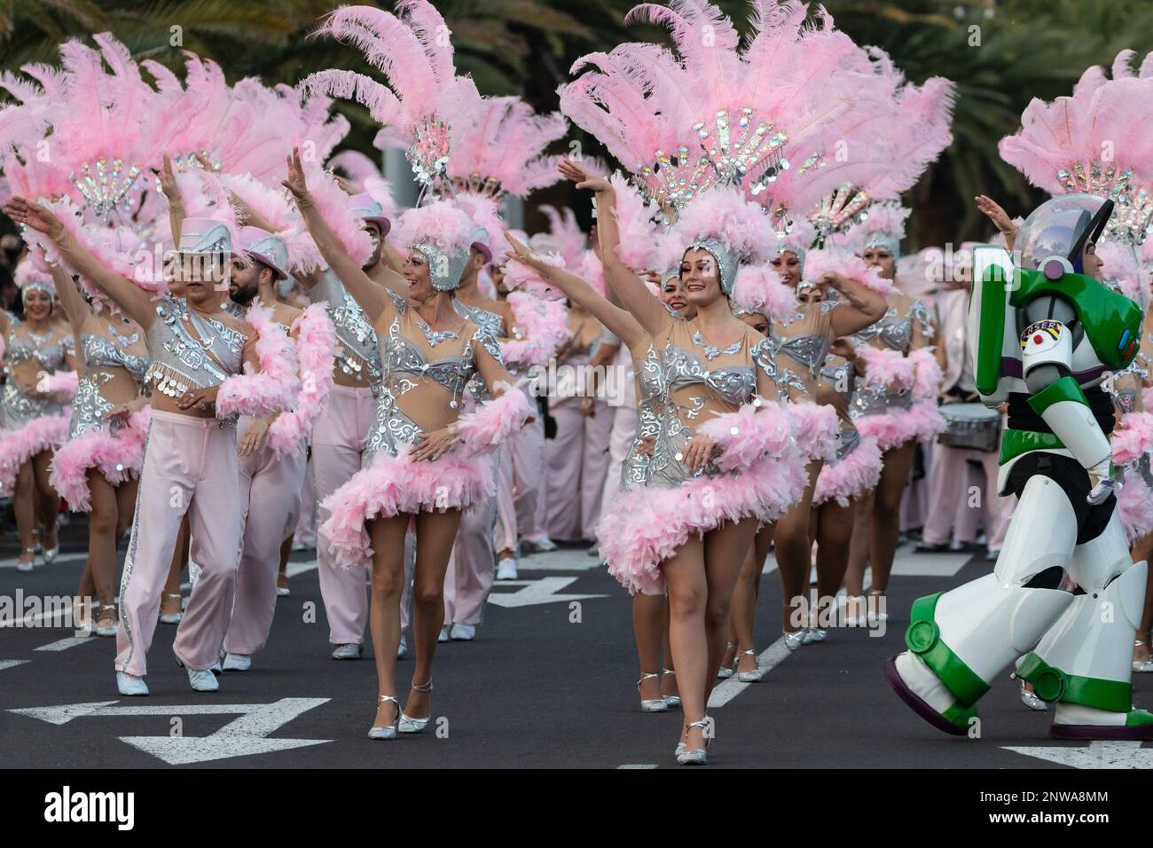SANTA CRUZ DE TENERIFE, SPAIN - FEBRUARY 21, 2023: Coso parade - along the Avenida de Anaga ...