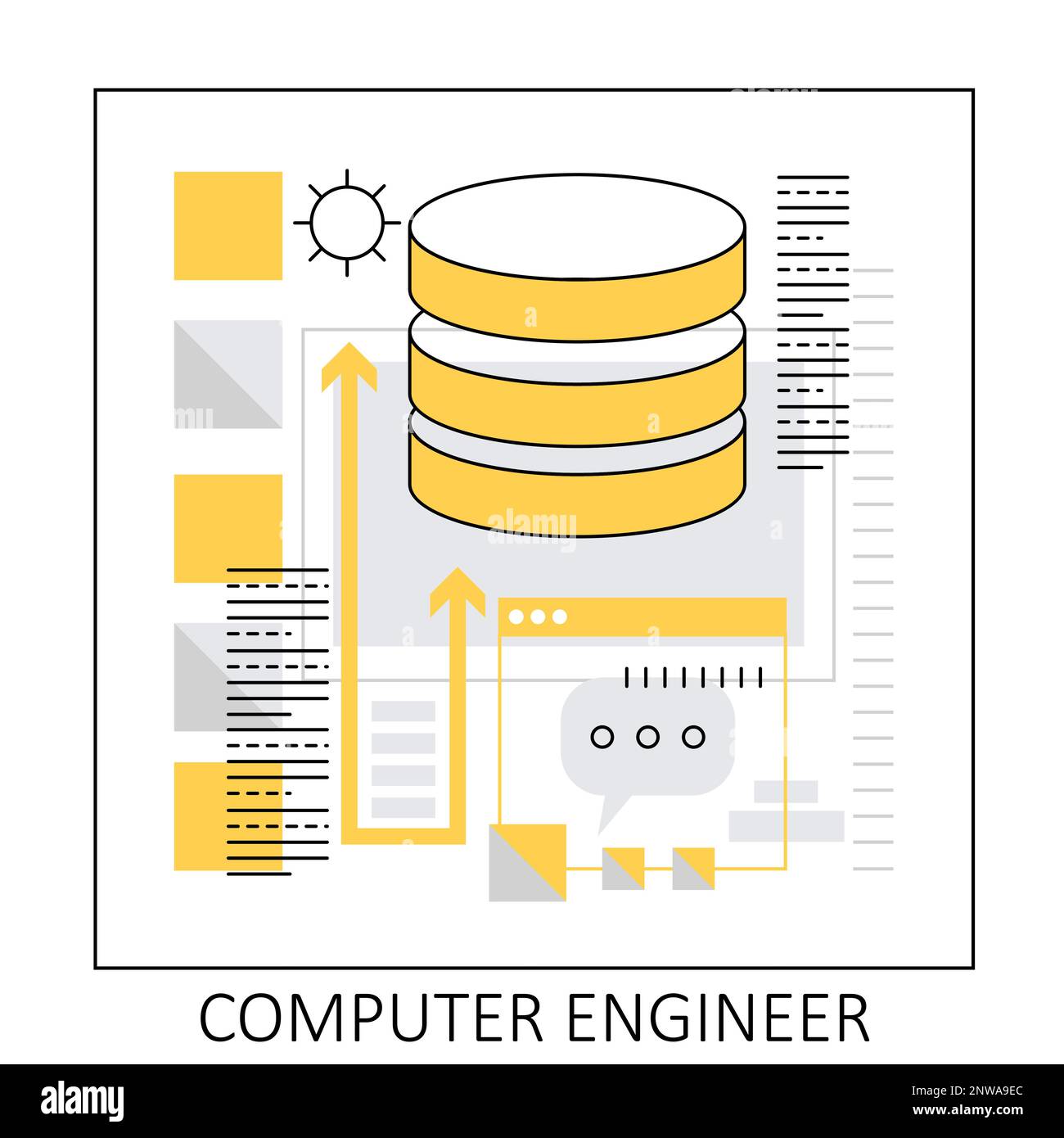 Computer database engineer. Hosting data center, system administration vector illustration Stock ...