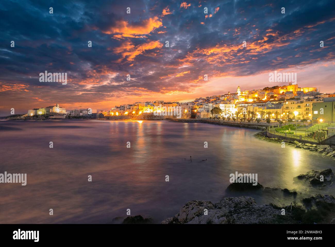 Marvelous view of historic center and promenade of the city of Vieste ...