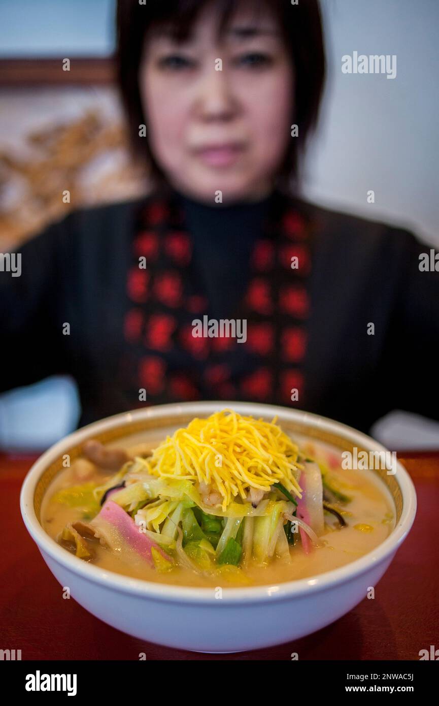 waitress shows Champon, in Shikairou restaurant,Champon is originated ...