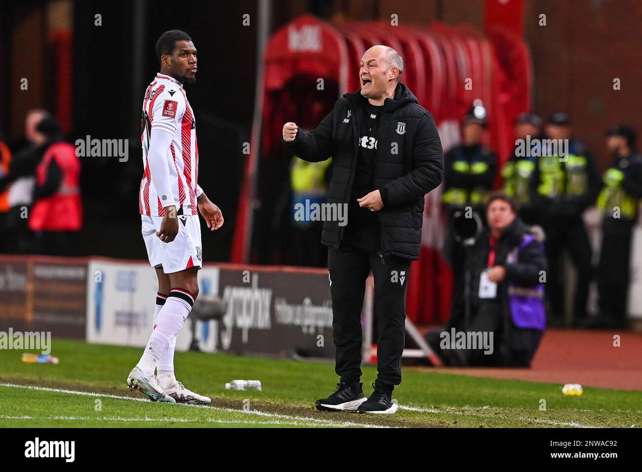 Alex Neil Manager of Stoke City gives his team instructions during the ...