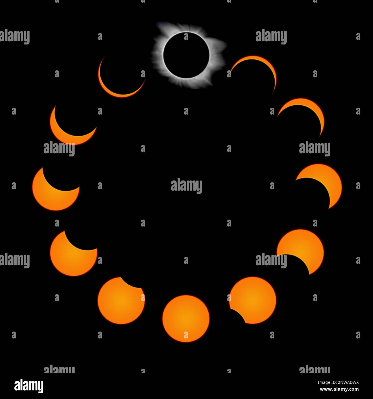 Total Solar Eclipse decomposed into 13 phases Stock Photo - Alamy