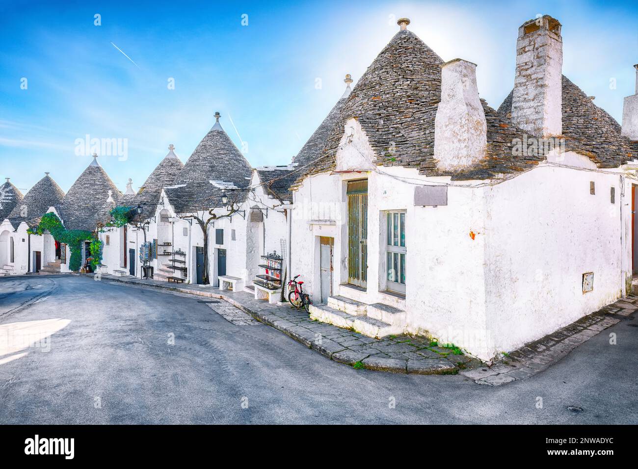 Trulli of Alberobello typical houses street view. Town of Alberobello ...