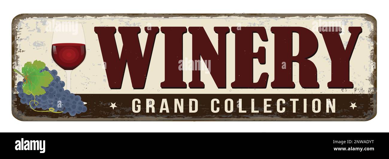 Winery vintage rusty metal sign on a white background, vector ...