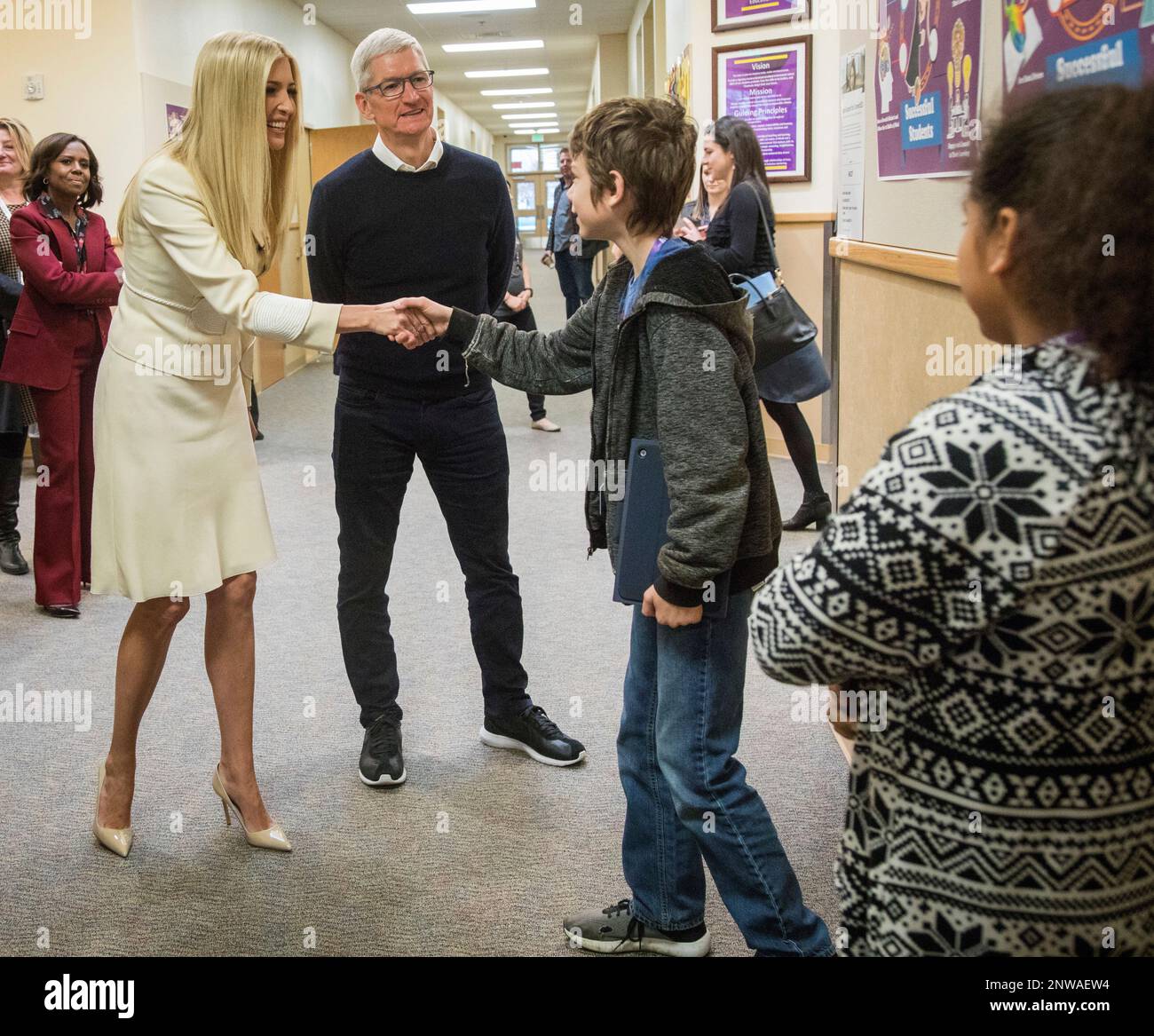 Hunter Lansdell, 12, greets Ivanka Trump, advisor to the president, and ...