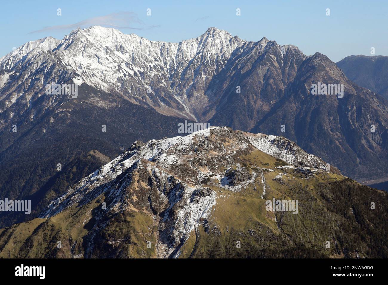 An aerial photo shows Mount Yake, Yakedake, lying between Nagano and ...