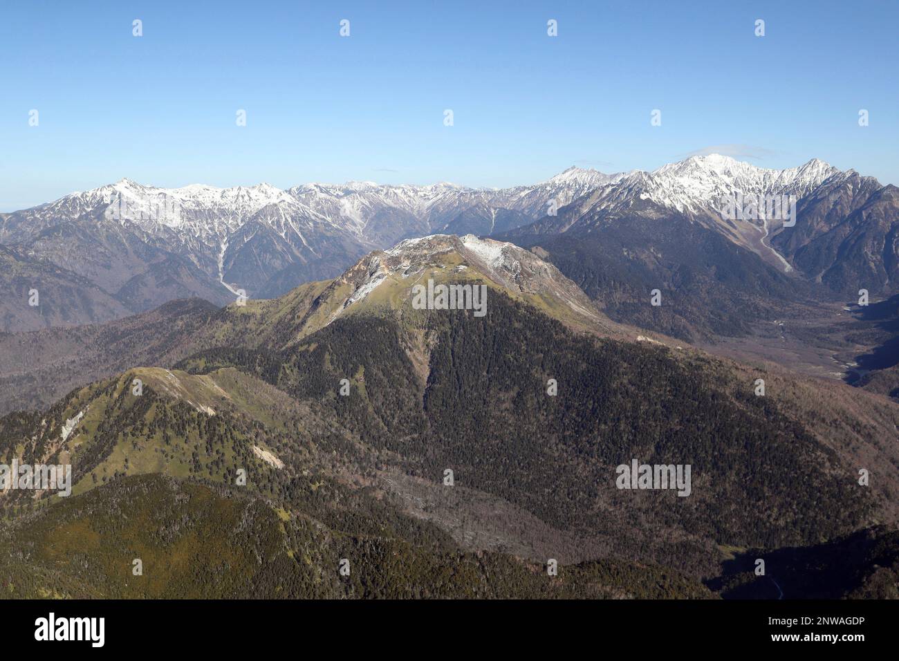 An aerial photo shows Mount Yake, Yakedake, lying between Nagano and ...