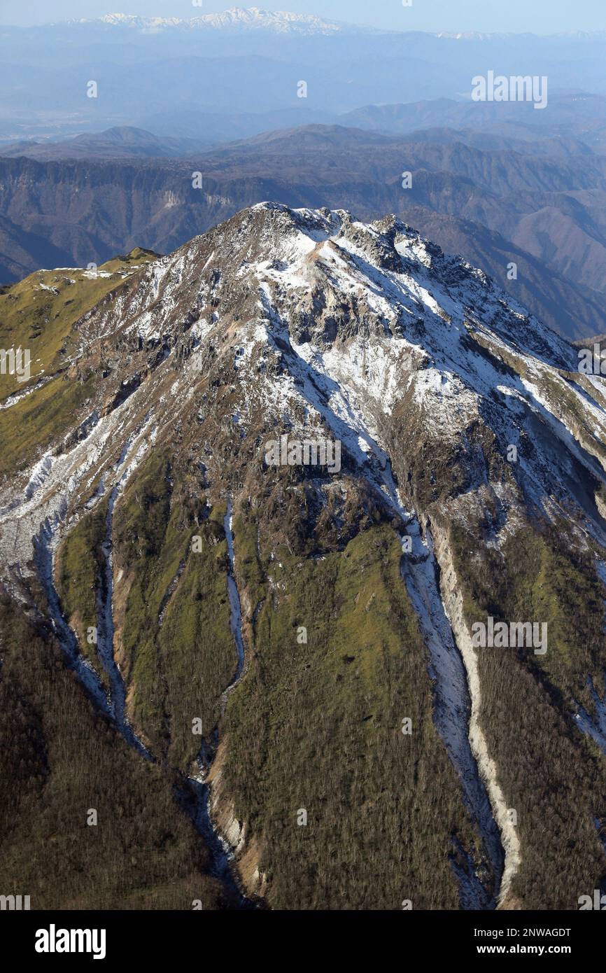 An aerial photo shows Mount Yake, Yakedake, lying between Nagano and ...