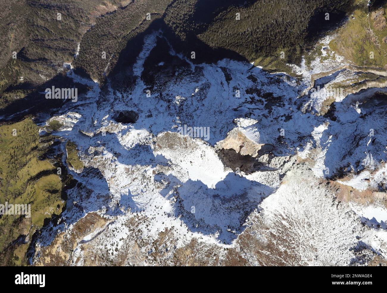 An aerial photo shows Mount Yake, Yakedake, lying between Nagano and ...