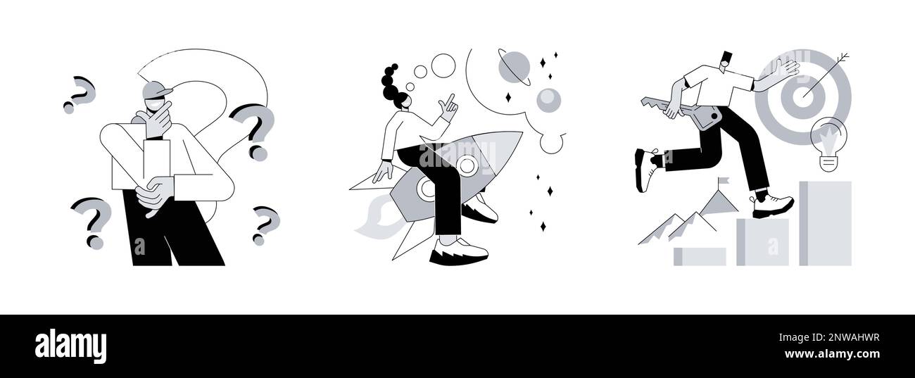 Brain activity abstract concept vector illustration set. Thinking and ...