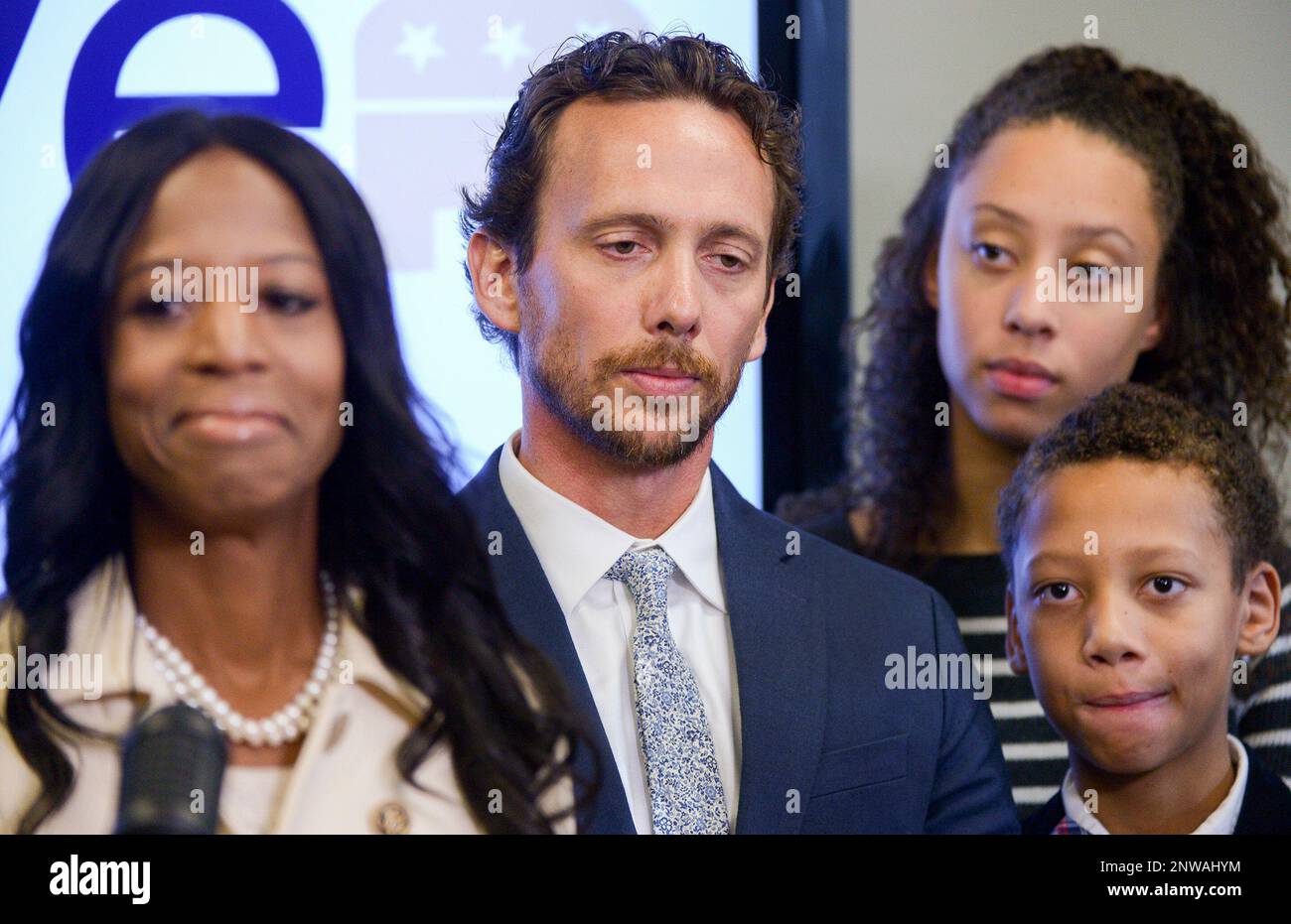 Mia Love is joined at the lecturn with her husband Jason Love, daughter ...