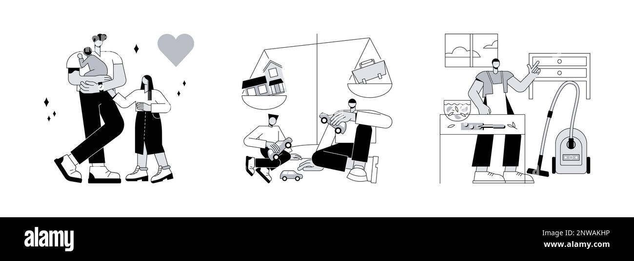 Fatherhood abstract concept vector illustration set. Single fathers ...