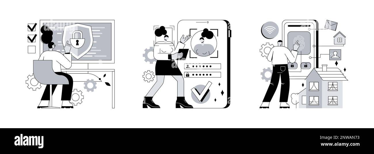 Digital security abstract concept vector illustration set. Information privacy, verification ...