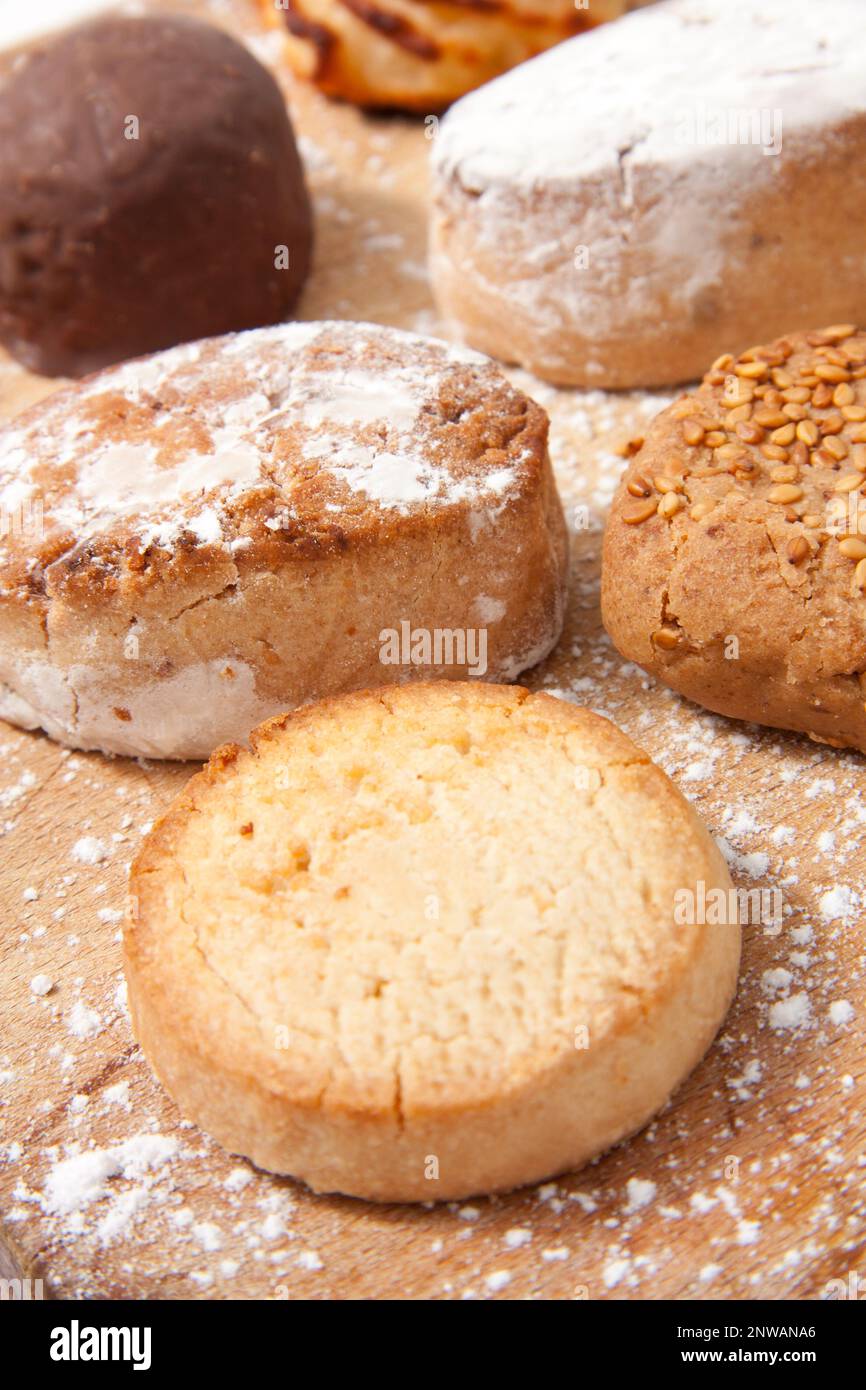 Various types of turron, mazapan, mantecados y polvorones.Typical ...