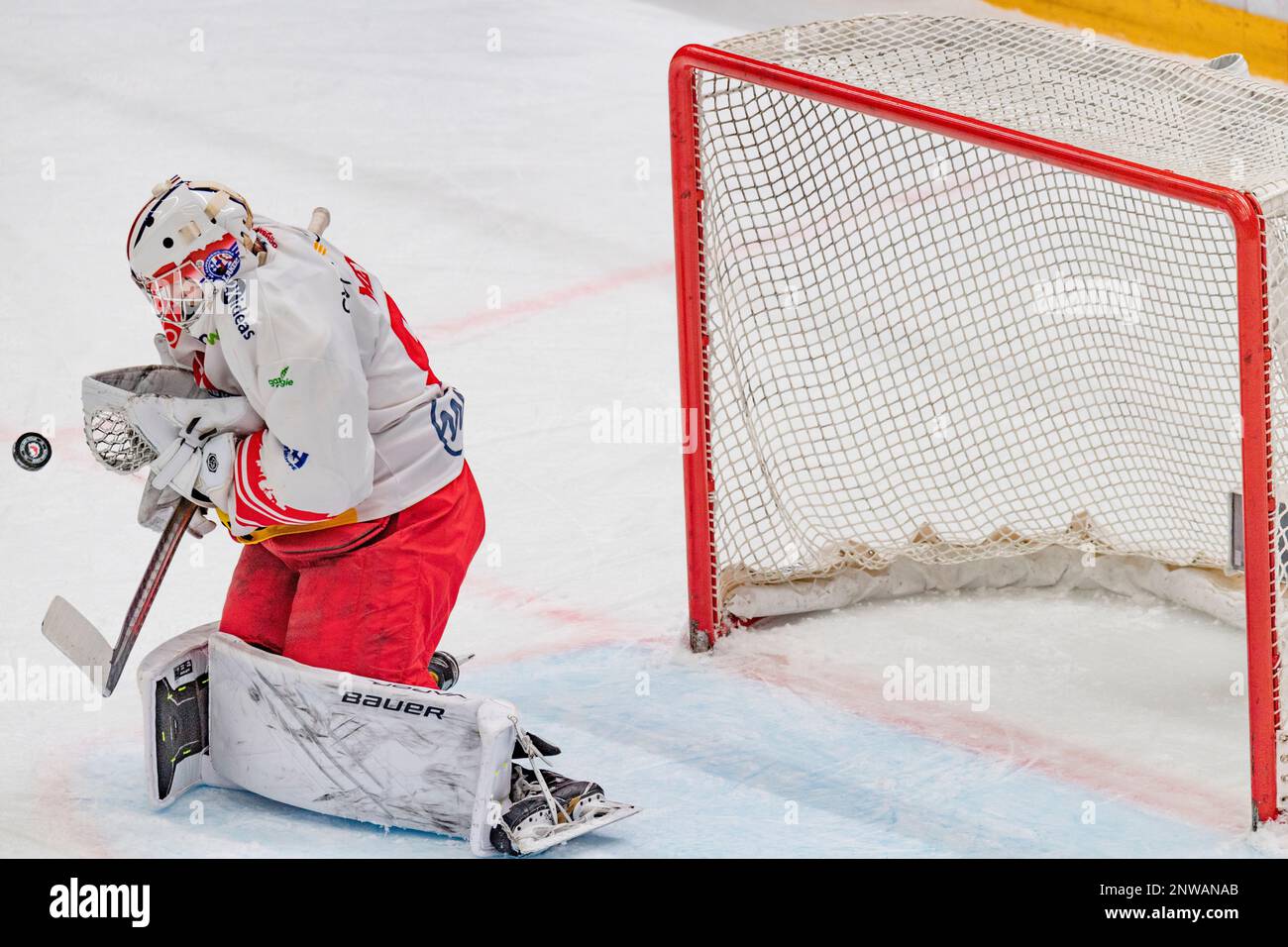 Lausanne Switzerland, 02/28/2023: Robin Mayer (goalie) of SCRJ Lakers ...