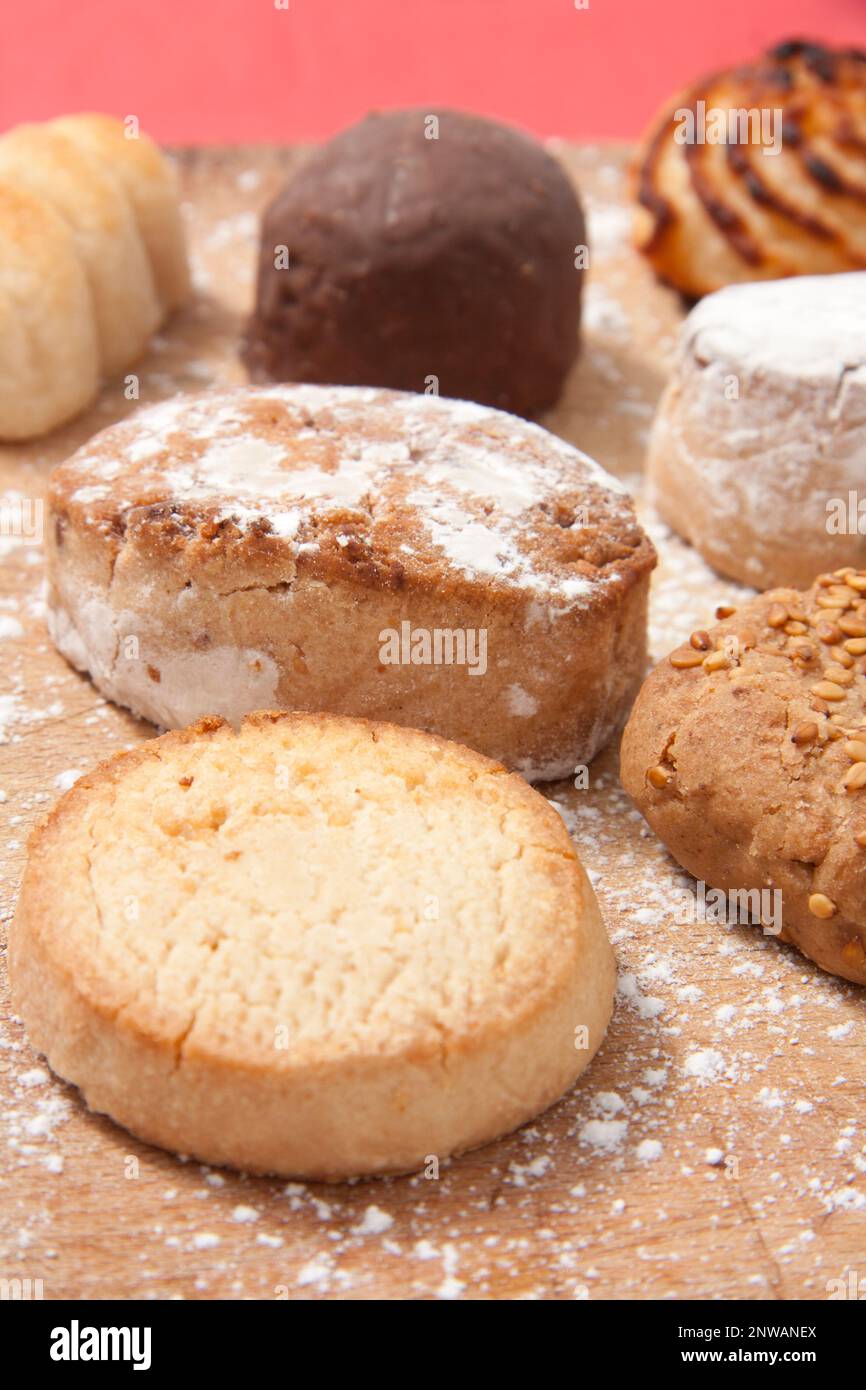 Various types of turron, mazapan, mantecados y polvorones.Typical ...