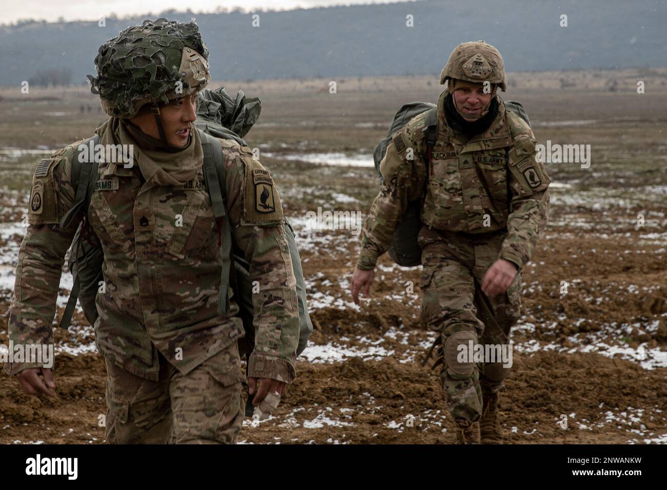 U.S. Army paratroopers Staff Sgt. Matthew Abrams (left) and Sgt. Joshua ...