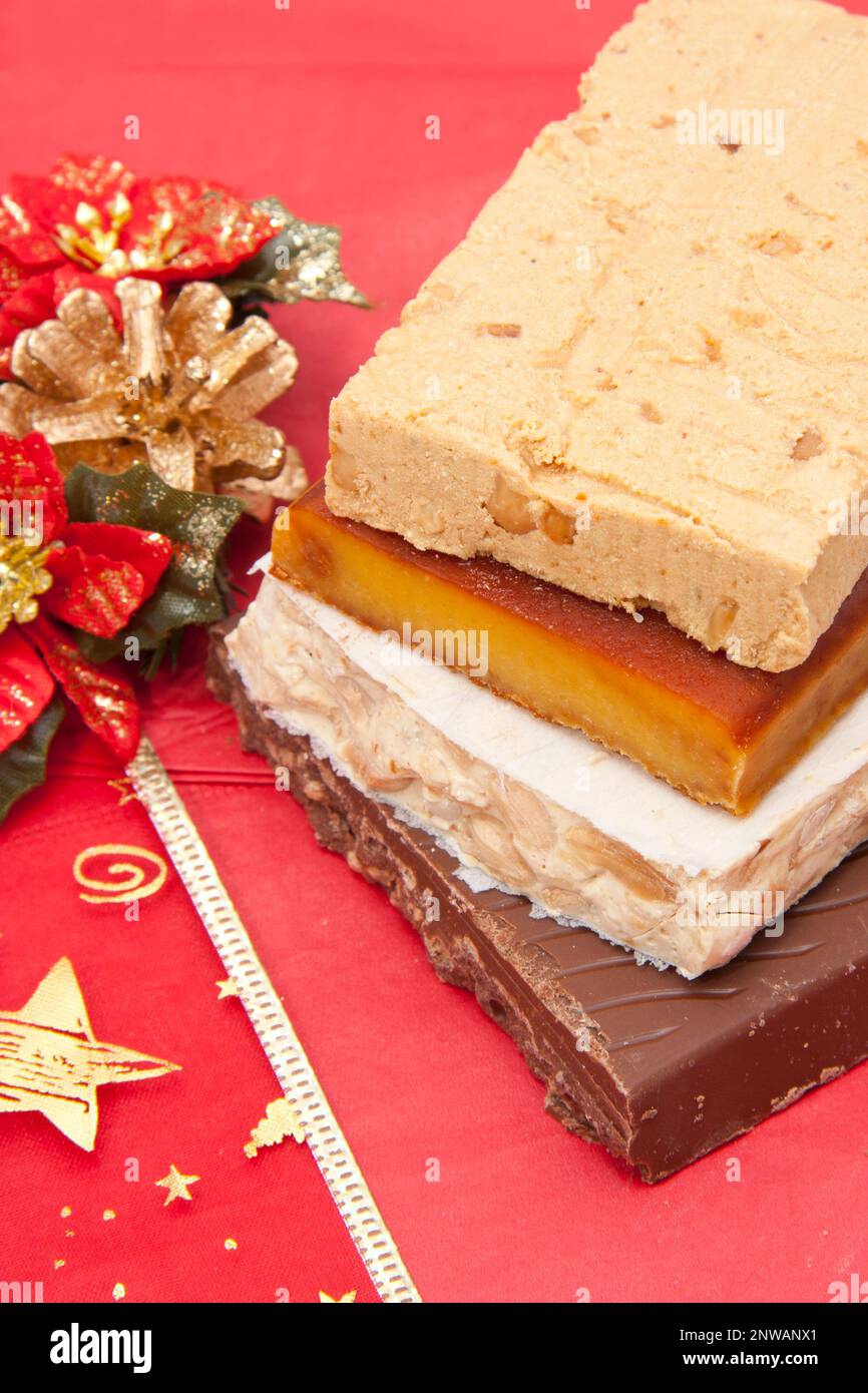 Various types of turron, mazapan, mantecados y polvorones.Typical ...