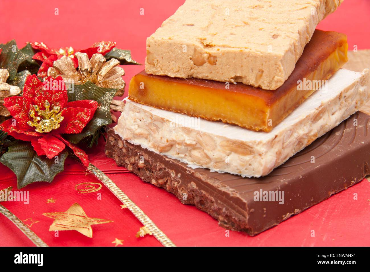 Various types of turron, mazapan, mantecados y polvorones.Typical ...