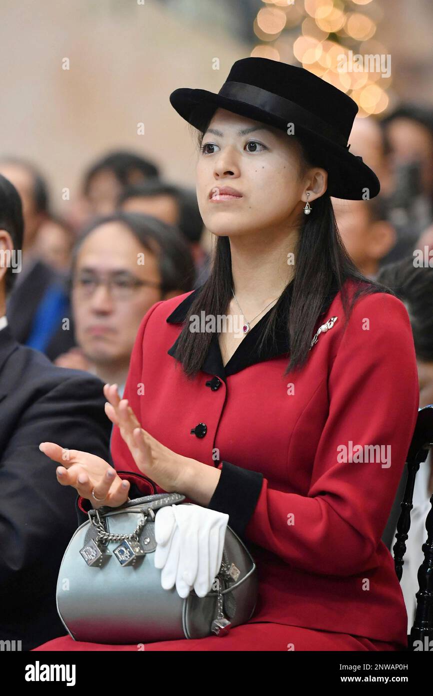 Japan's Princess Tsuguko of Takamado watches a squash match of the All ...