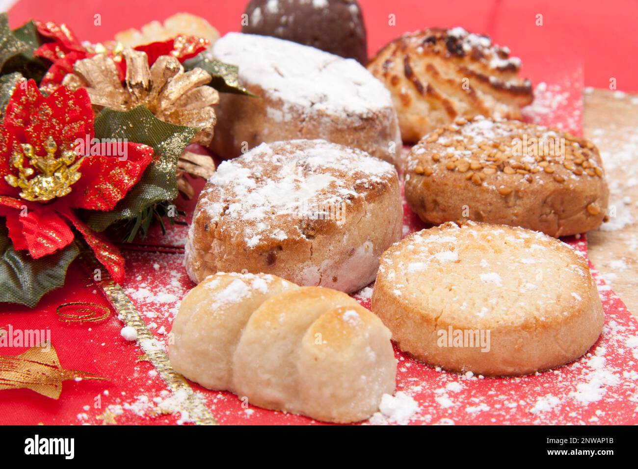 Various types of turron, mazapan, mantecados y polvorones.Typical ...