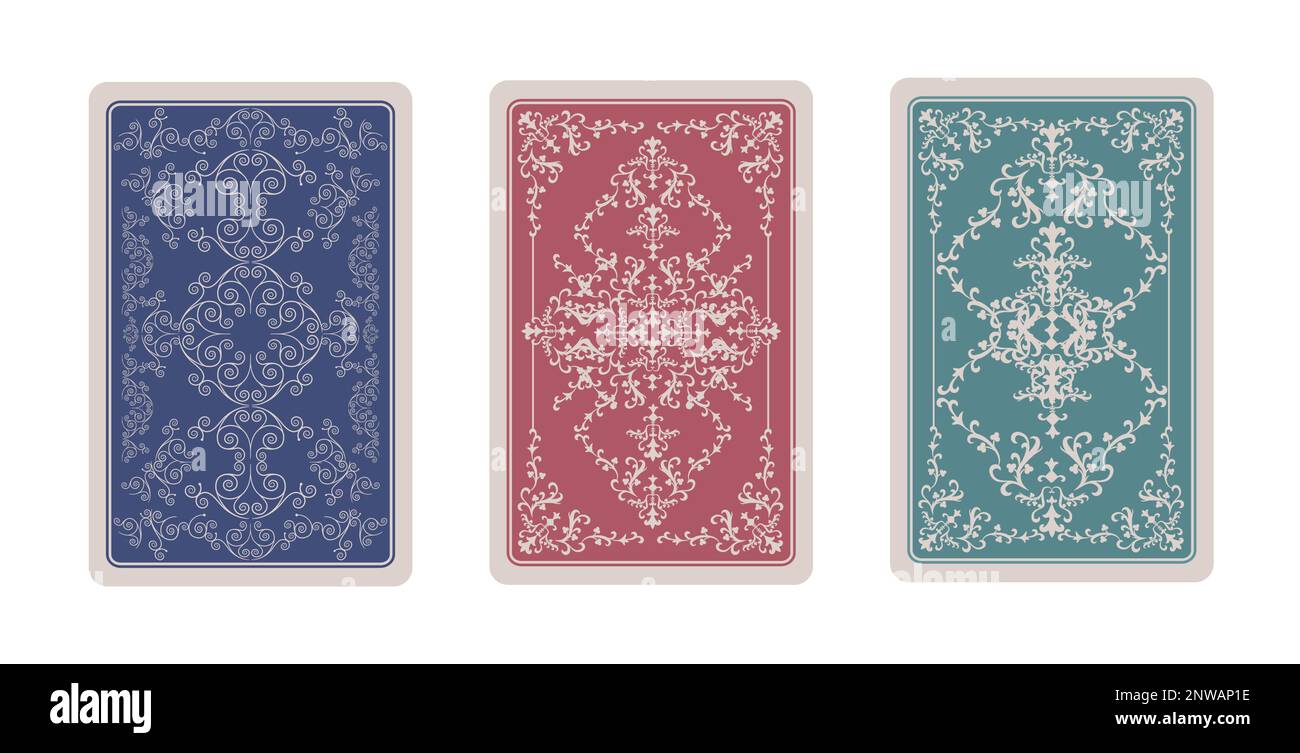 Set of illustrated playing card back designs isolated on white ...
