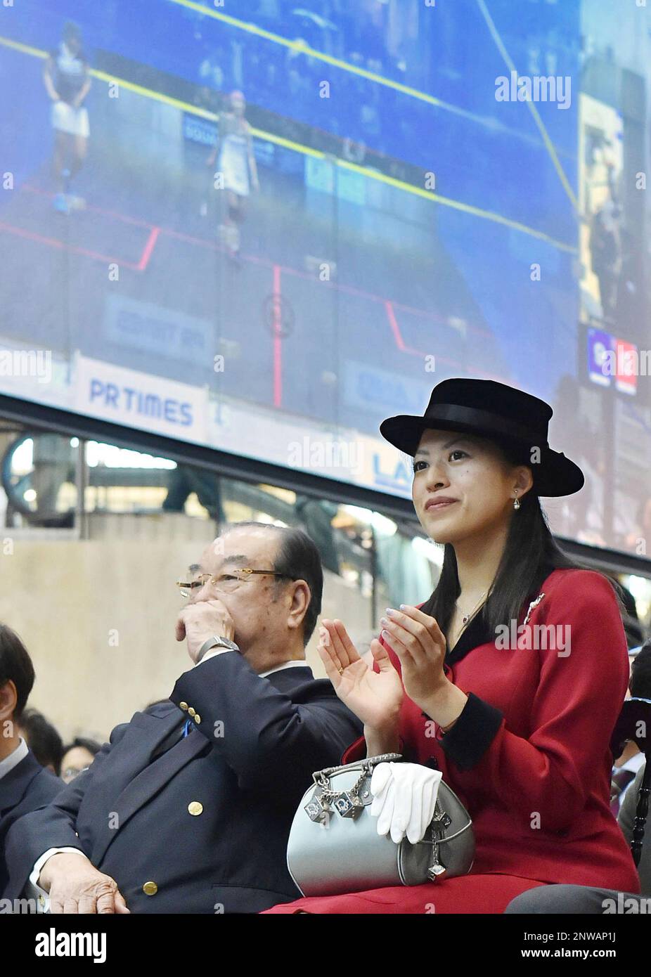 Japan's Princess Tsuguko of Takamado watches a squash match of the All ...
