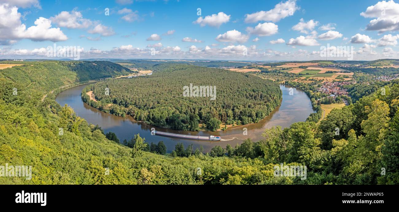 Drone panorama over river Main loop in Germany with village Urphar ...