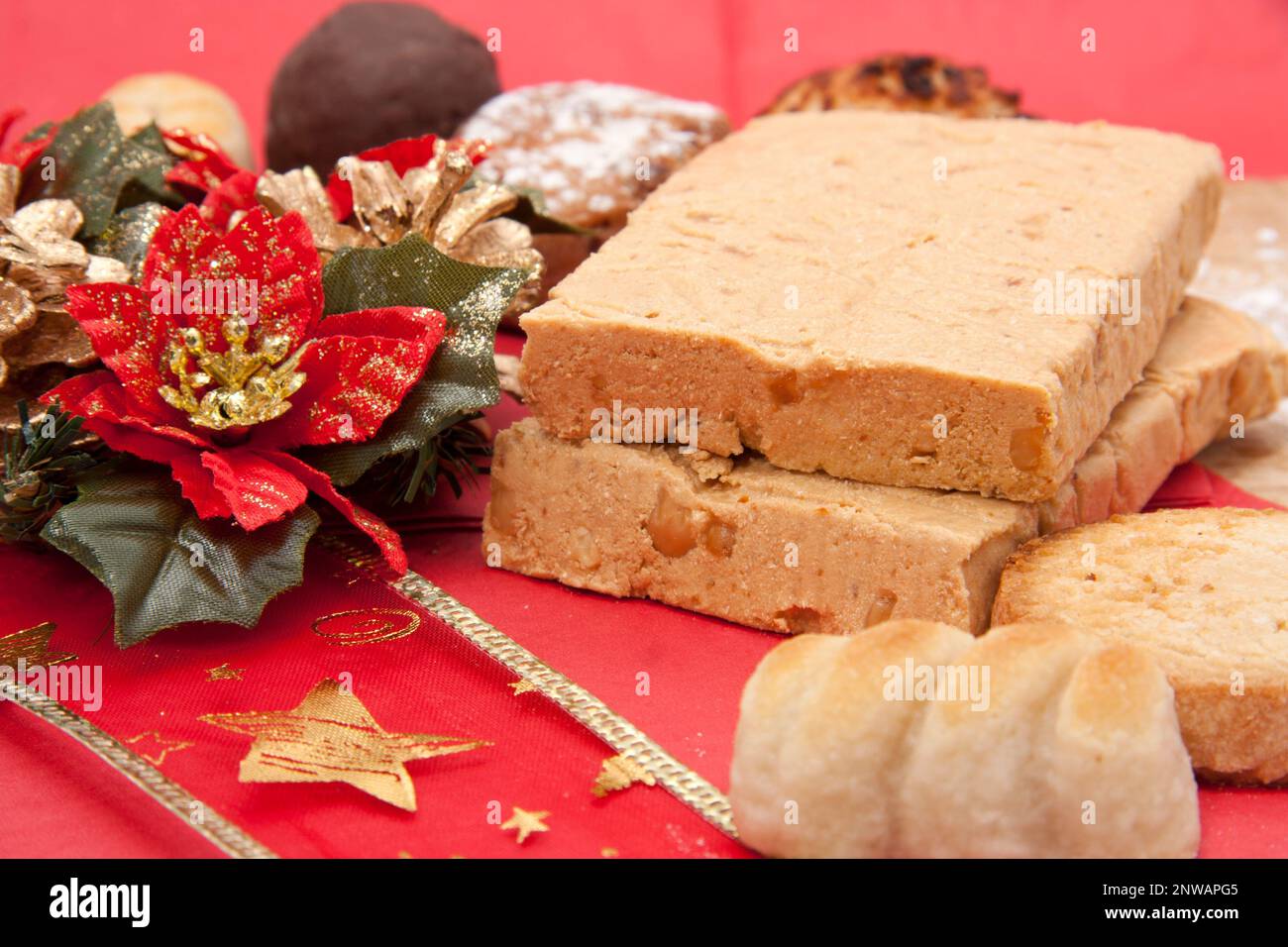 Various types of turron, mazapan, mantecados y polvorones.Typical ...