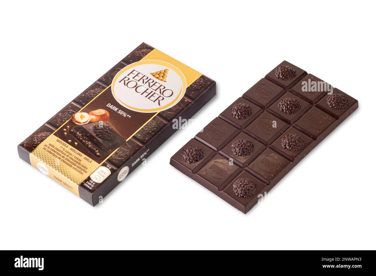 Alba, Italy - February 25, 2023: Package of Ferrero Rocher Dark bar ...