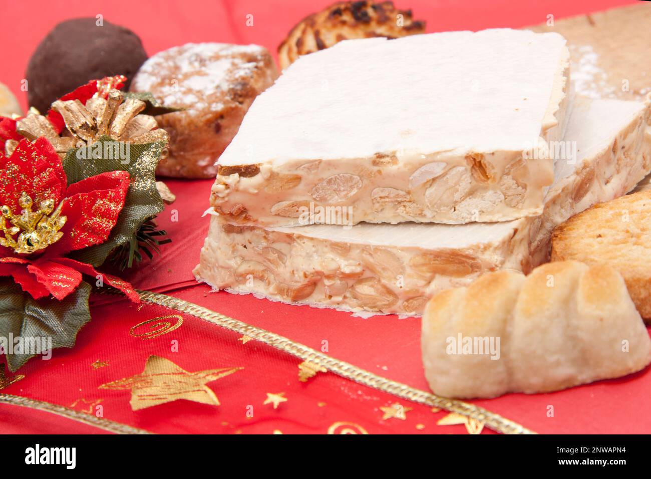 Various types of turron, mazapan, mantecados y polvorones.Typical ...