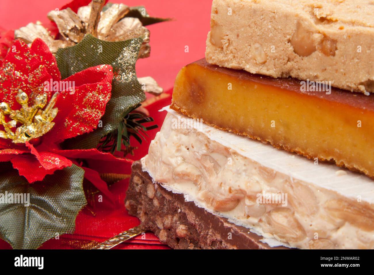Various types of turron, mazapan, mantecados y polvorones.Typical ...