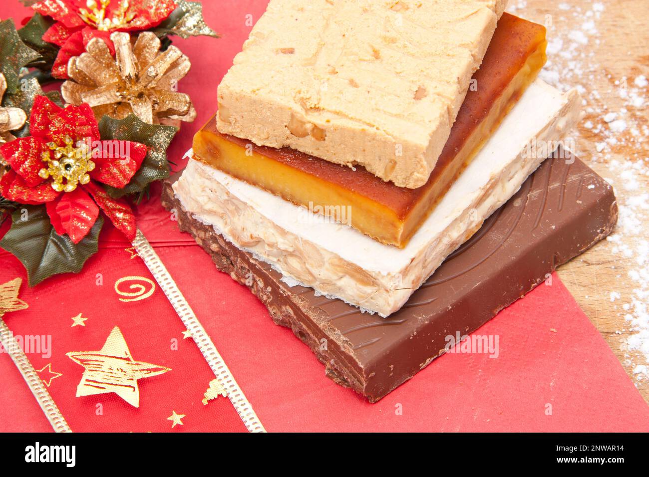 Various types of turron, mazapan, mantecados y polvorones.Typical ...