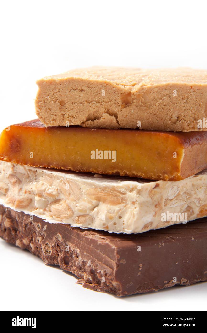 Various types of turron, mazapan, mantecados y polvorones.Typical ...