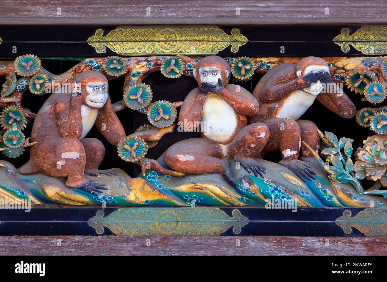 sculptures of the three wise monkeys embodying the proverbial principle ...
