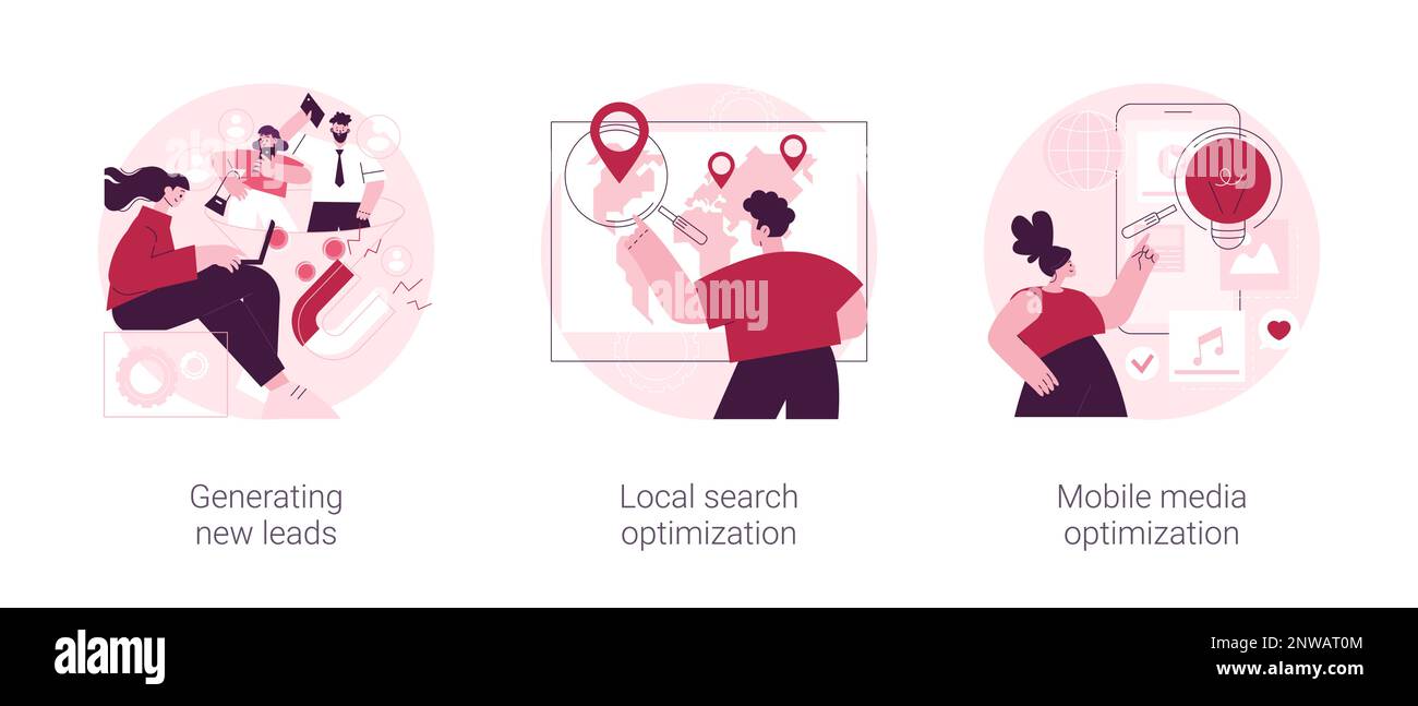 Sales and SEO digital strategy abstract concept vector illustration set. Generating new leads ...