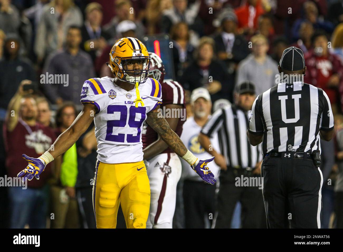 November 24, 2018: LSU Tigers cornerback Greedy Williams (29) reacts ...