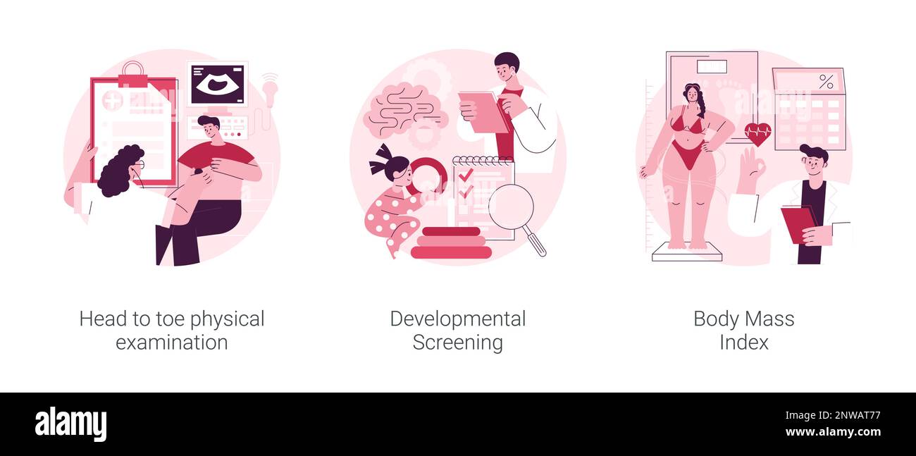 Health check up abstract concept vector illustration set. Head to toe physical examination ...