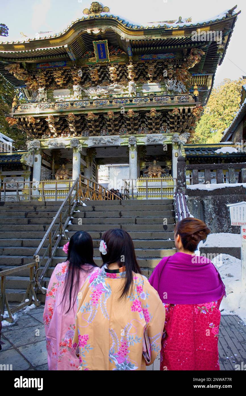 Friends in traditional dress, Toshogu temple, Nikko, Japan Stock Photo ...