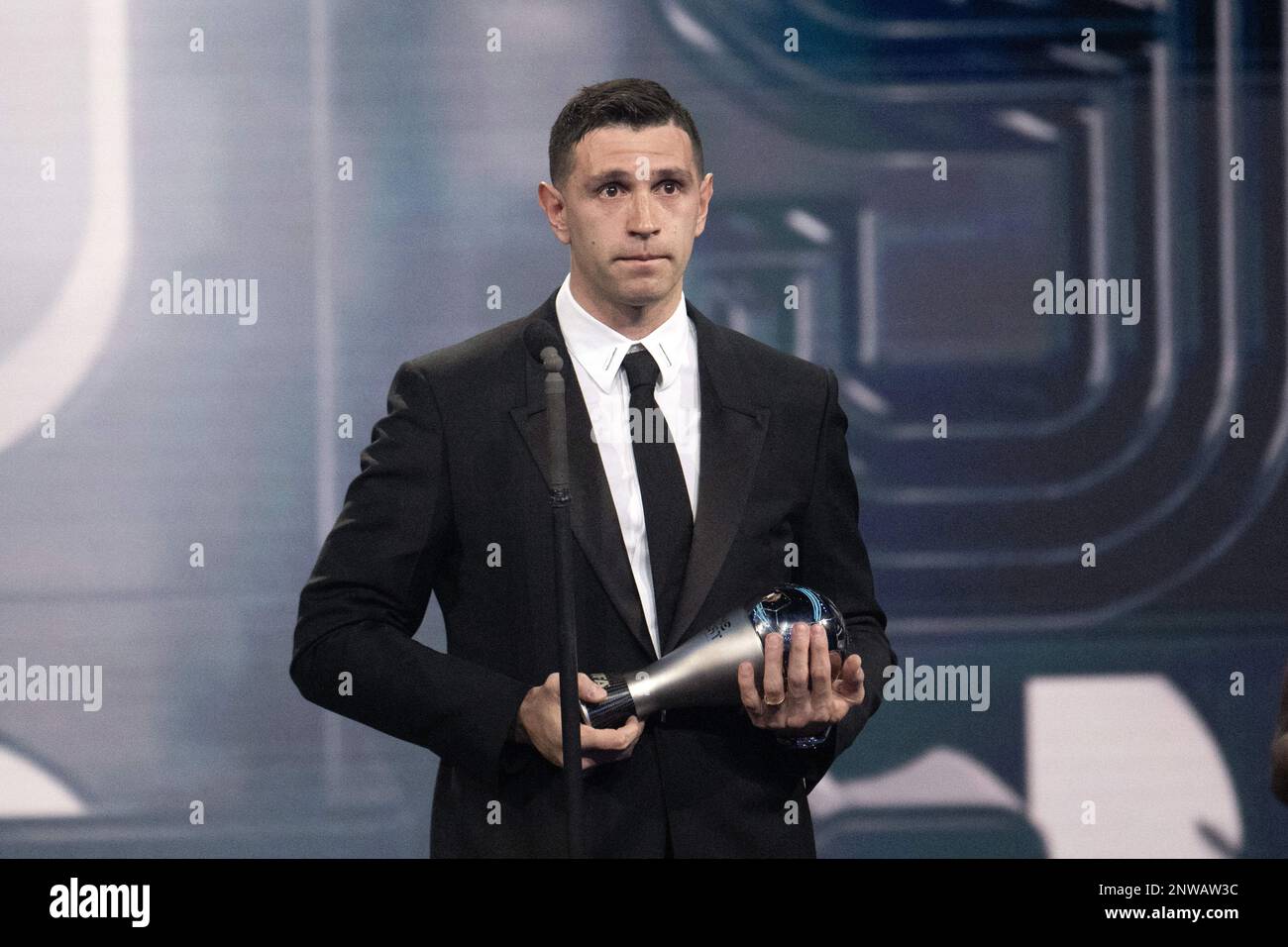 Emiliano Martinez of Argentina receives the best goalkeeper trophy ...